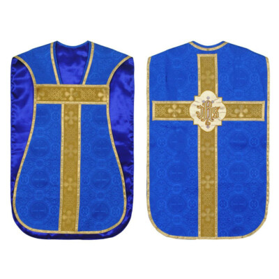 NEW Blue Roman Fiddleback Chasuble, Fiddleback Vestment 5pcs Mass Set ...