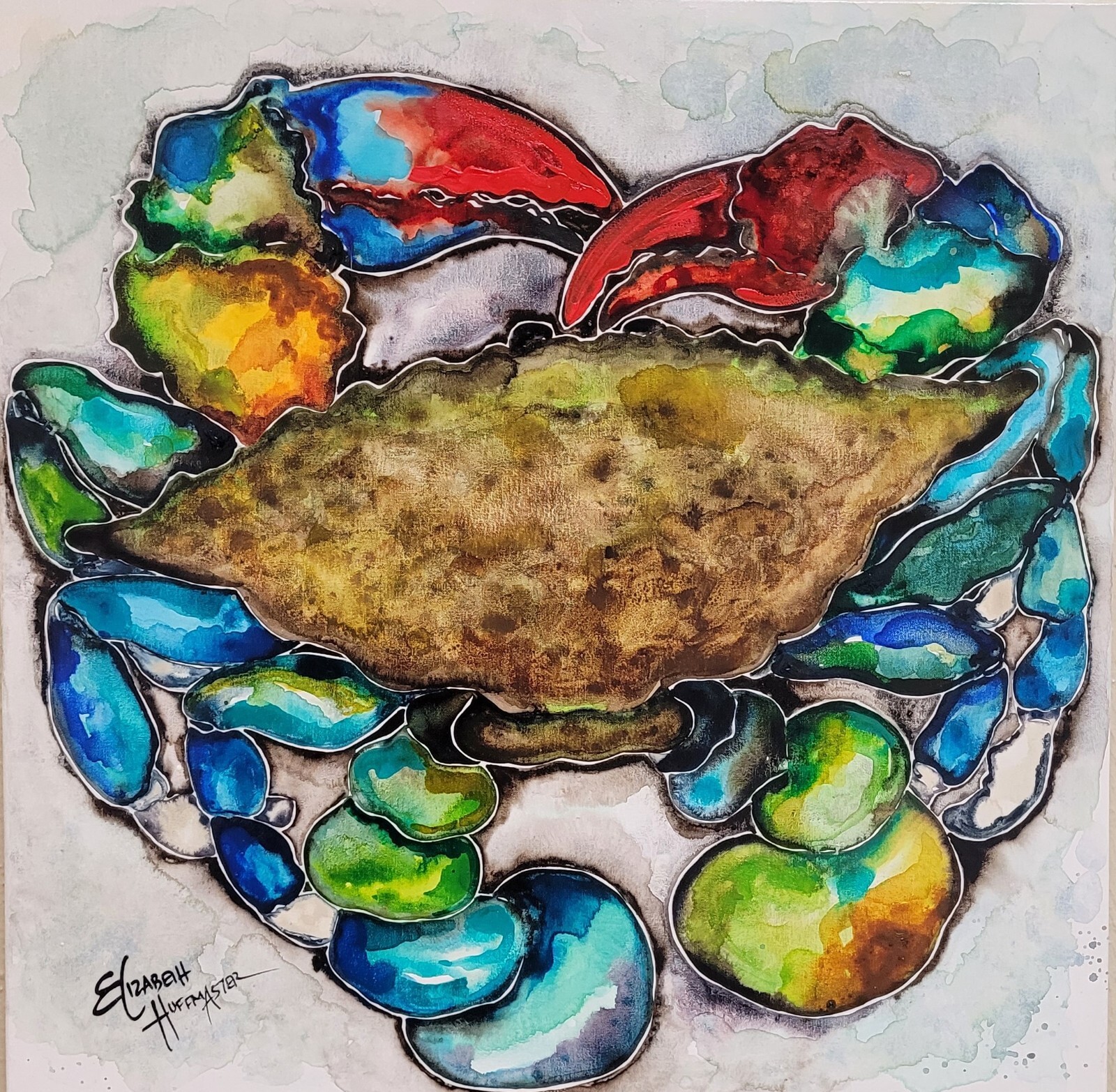 Crab by Elizabeth Huffmaster Original Acrylic w/Watercolor Gallery Wrap ...