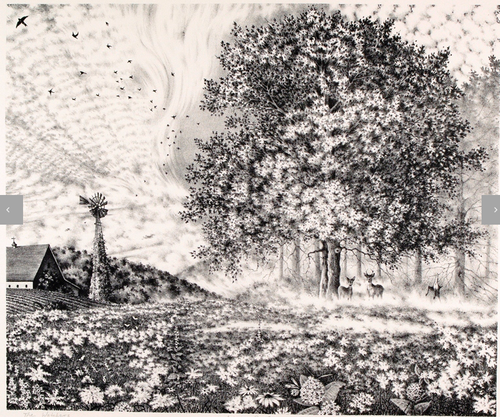 Framed Kurt Seaberg Lithograph Deer Forest Signed 16/75 Black White ...