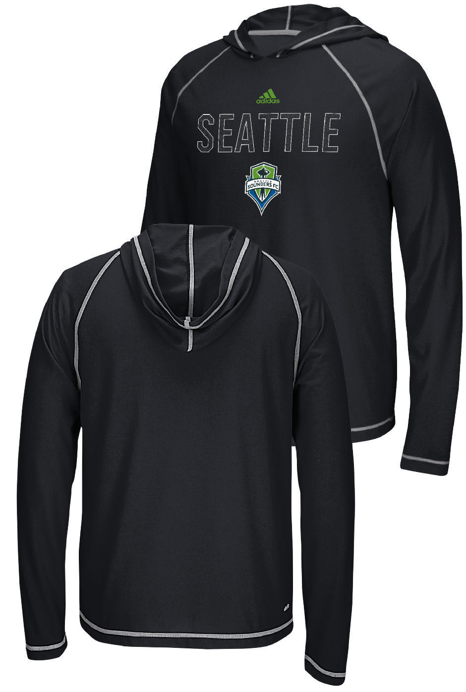 Seattle Sounders Mens Black Climalite Polyester Base Long Sleeve Hoodie ...