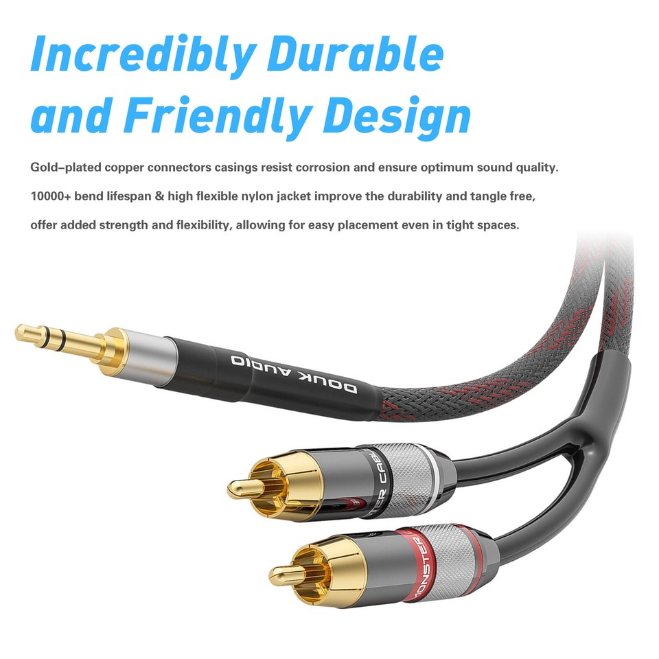 Douk Audio 3.5mm Male to 2-Male RCA Audio Adapter Cable AUX to RCA ...