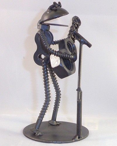 Frog Guitarist Hand Crafted Recycled Metal Rock Band Art Sculpture ...