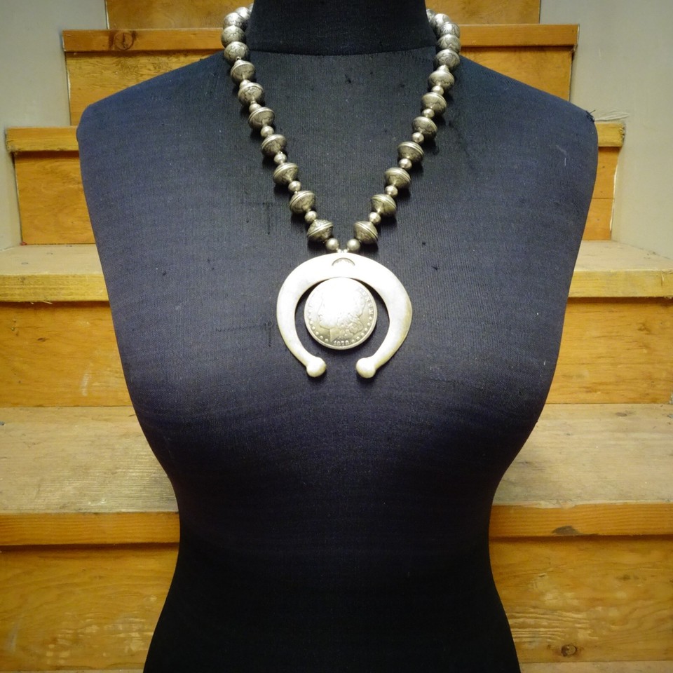 Vintage Coin Silver MERCURY DIME BEAD NECKLACE w/ 1878 MORGAN SILVER ...