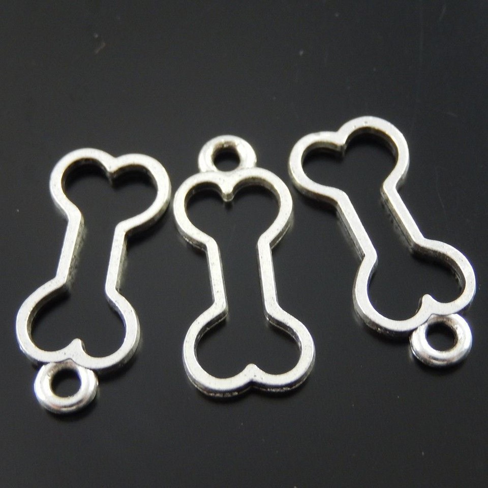 80pcs Vintage Style Silver Tone Alloy Bone Shape Charms Pendant 21*11 ...