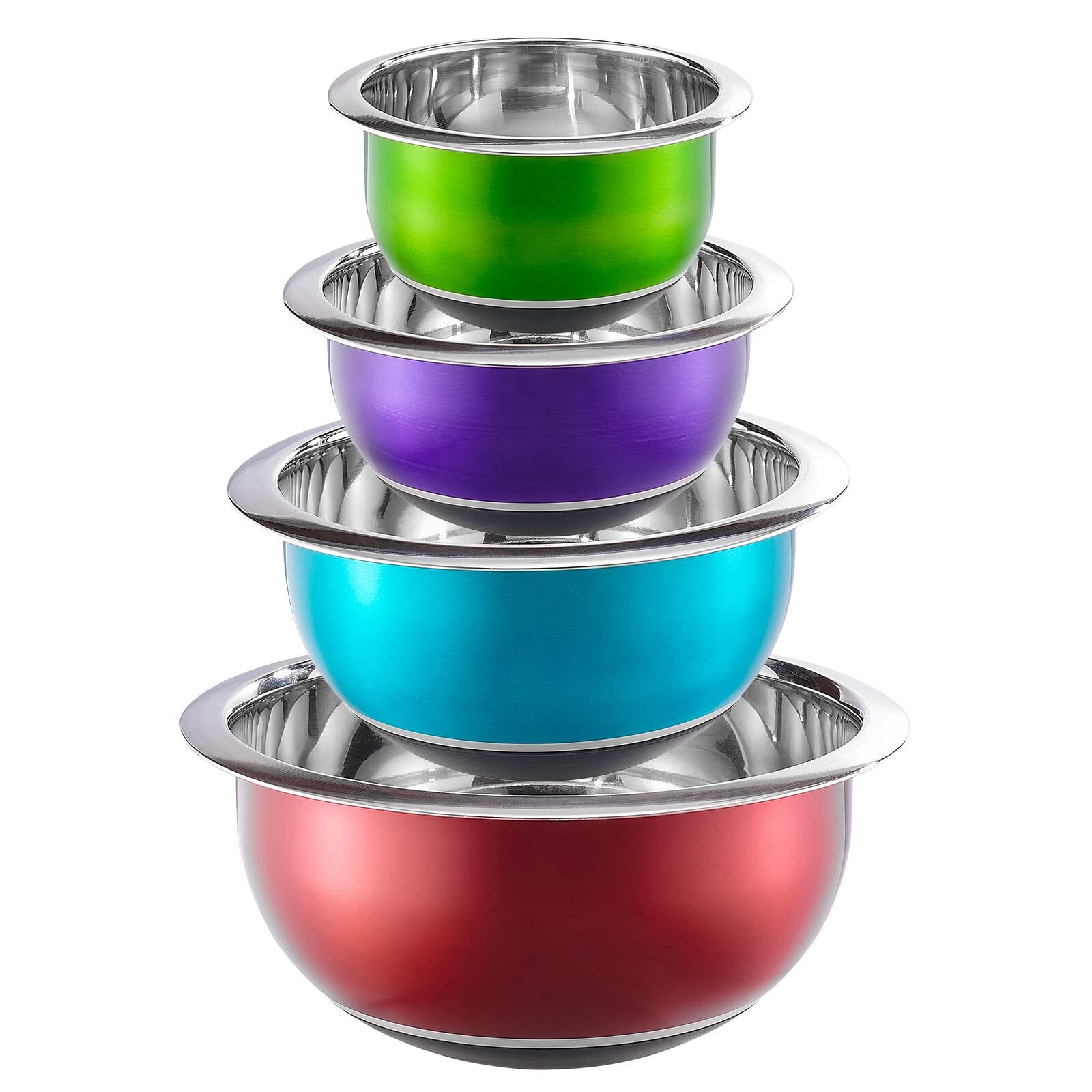 4 Pc Colorful Mixing Bowl Set Stainless Steel with Non-Slip Base ...