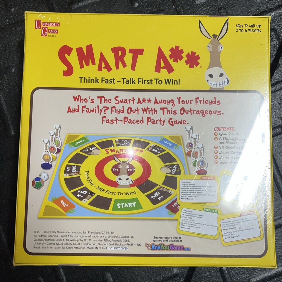 Smart A** Think Fast Trivia Family Board Game by University Games New ...