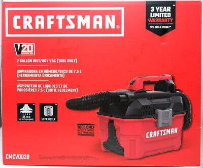 CRAFTSMAN V20 CMCV002B 20V CORDLESS 2 GALLON WET/DRY SHOP VAC 35 CFM ...