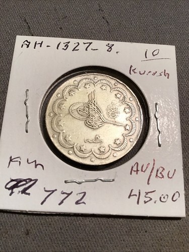Turkey Ottoman Coins. Muhammad V..1909-1918 AD.Ah.1327-8 10- Kurush 2 ...