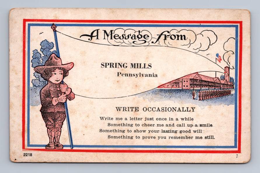 Spring Mills Pennsylvania "Write Occasionally" Centre County Antique PC ...