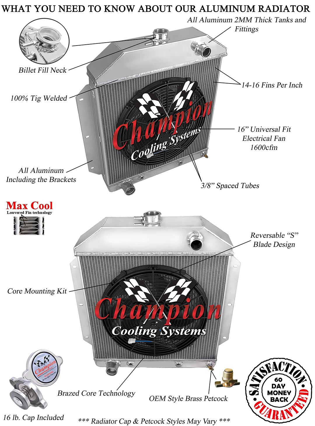 3 Row DR Radiator For 1949 - 53 Ford Shoebox Ford Config 1 x 16" Fan ...