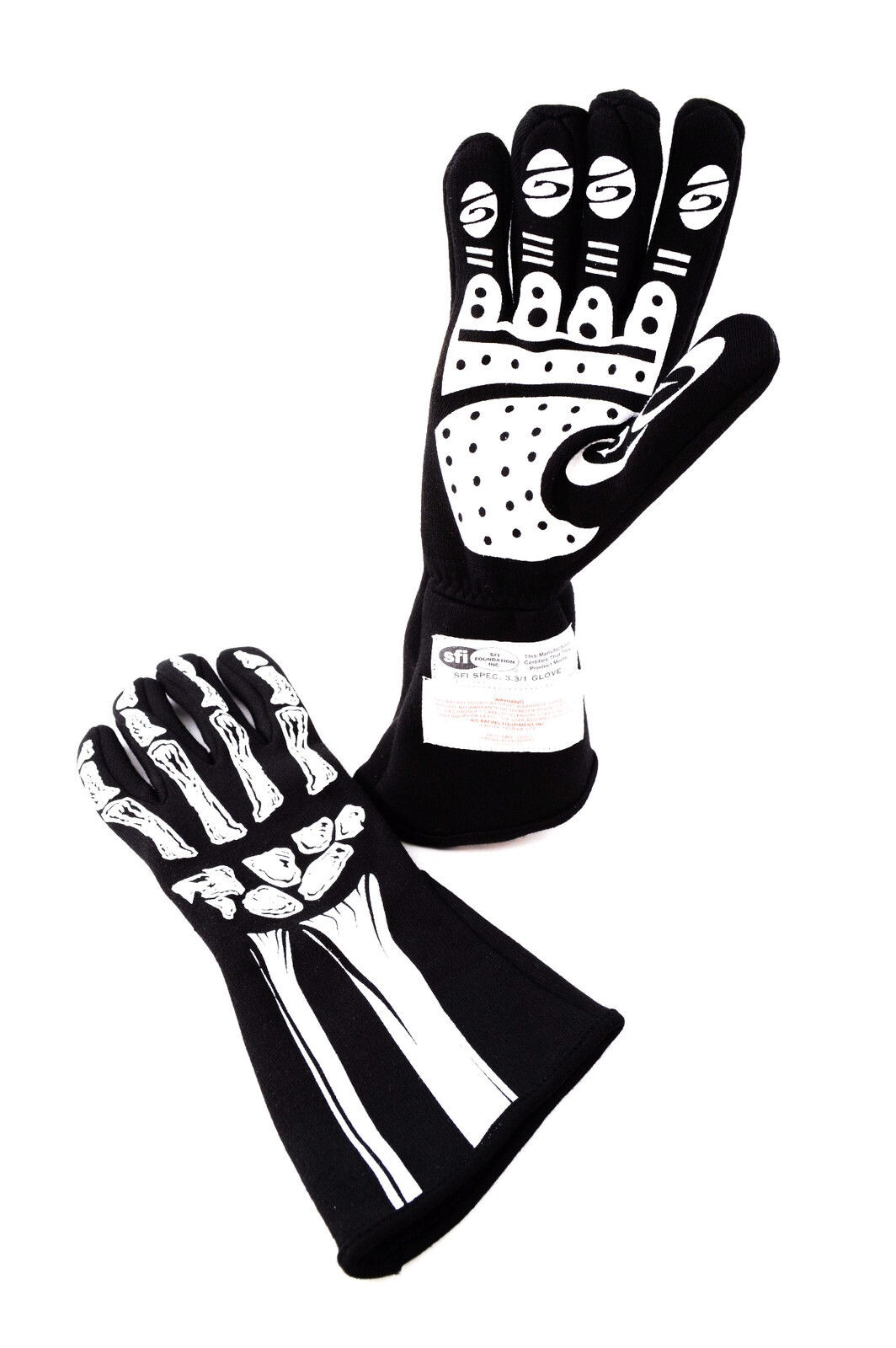RJS RACING SFI 3.3/1 NEW SKELETON RACING GLOVES BLACK / WHITE SIZE XL ...