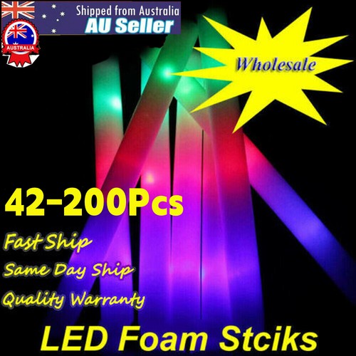 42-200Pcs LED Foam Sticks RGB Thunder Wand Glow Sticks Flashing Light ...