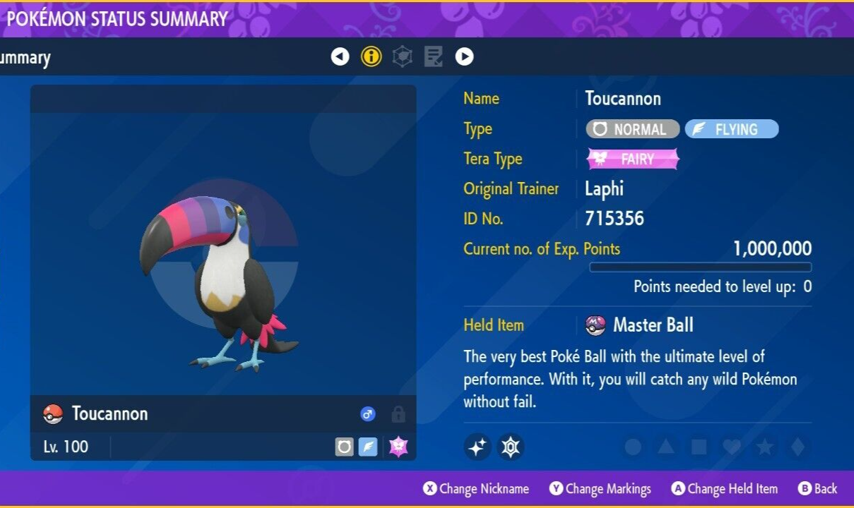 Shiny Toucannon 6IV Lv. 100 Jolly Nature Sheer Force Pokemon Scarlet ...
