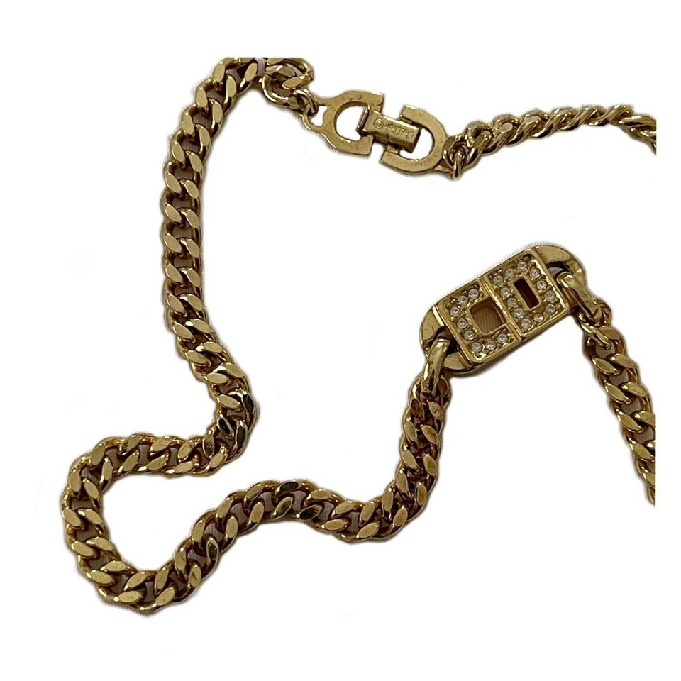 Christian Dior Gold Cuban Chain CD Logo Choker Necklace | eBay