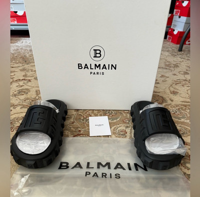 Brand New Balmain Womens Black Ari Rubber Slides Sandals US 6/7 EU 36/ ...