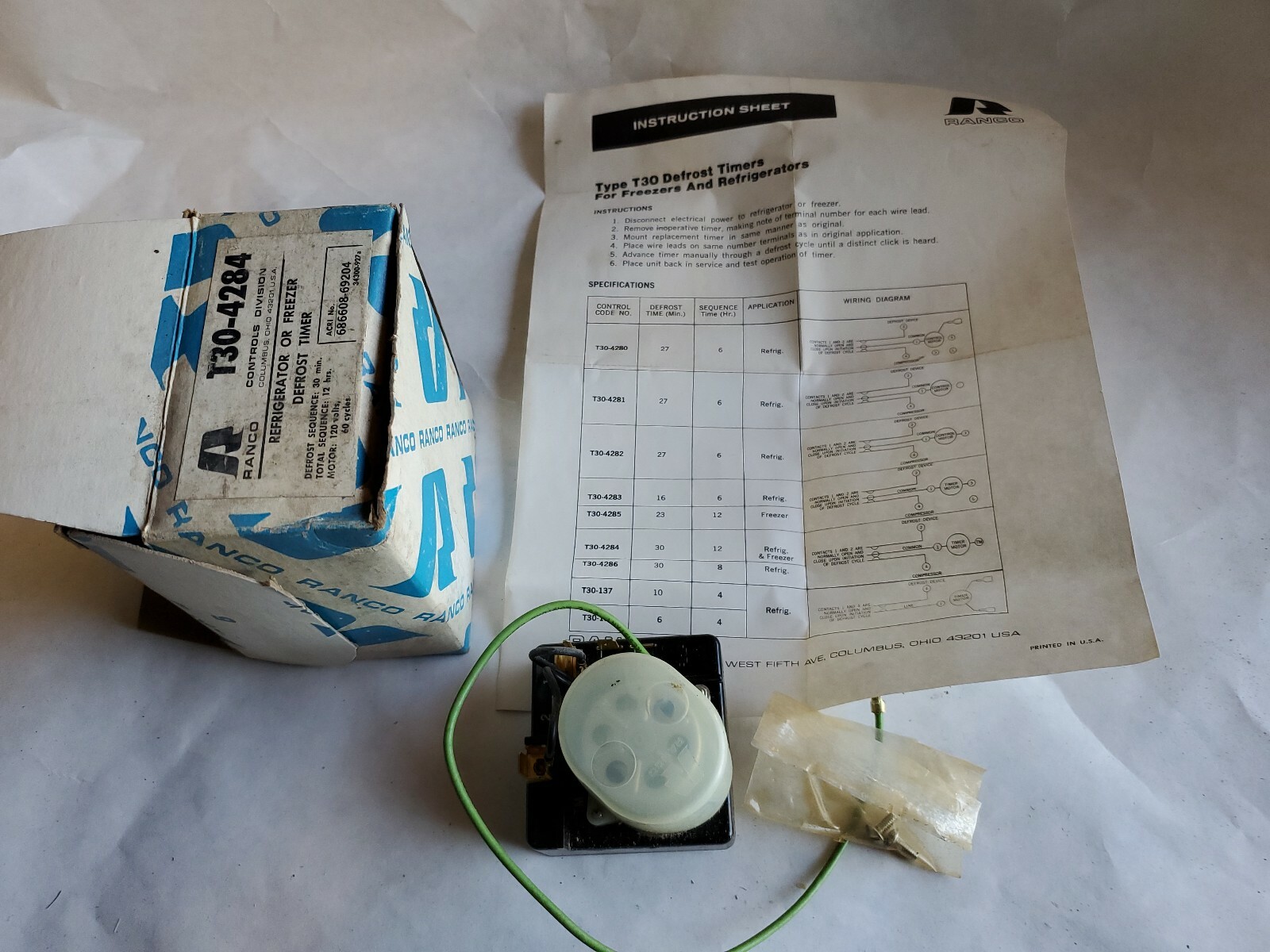 RANCO T30-4284 Defrost Timer New Old Stock | eBay