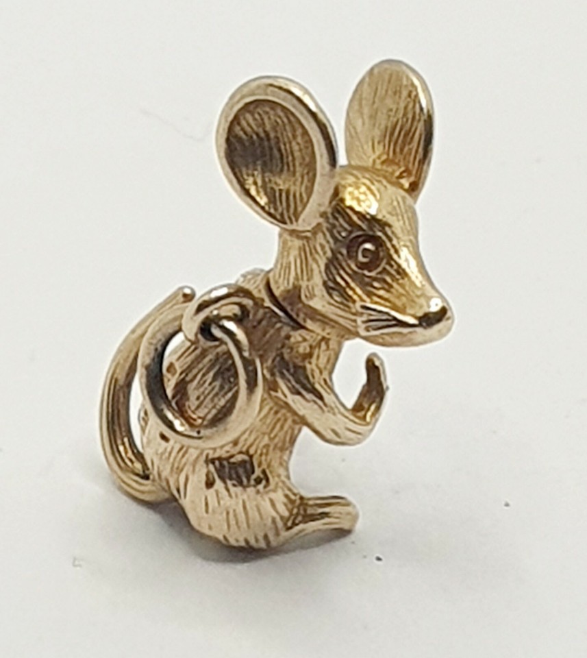 Vintage 9ct Yellow Gold Moving Head Mouse Rat Hallmarked Charm ...