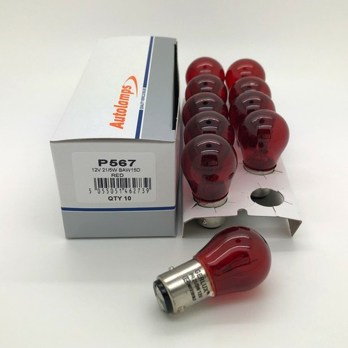 10 x 567 Red 12v 21/5w BAW15D Brake Stop & Tail Car Light Bulb - Off ...