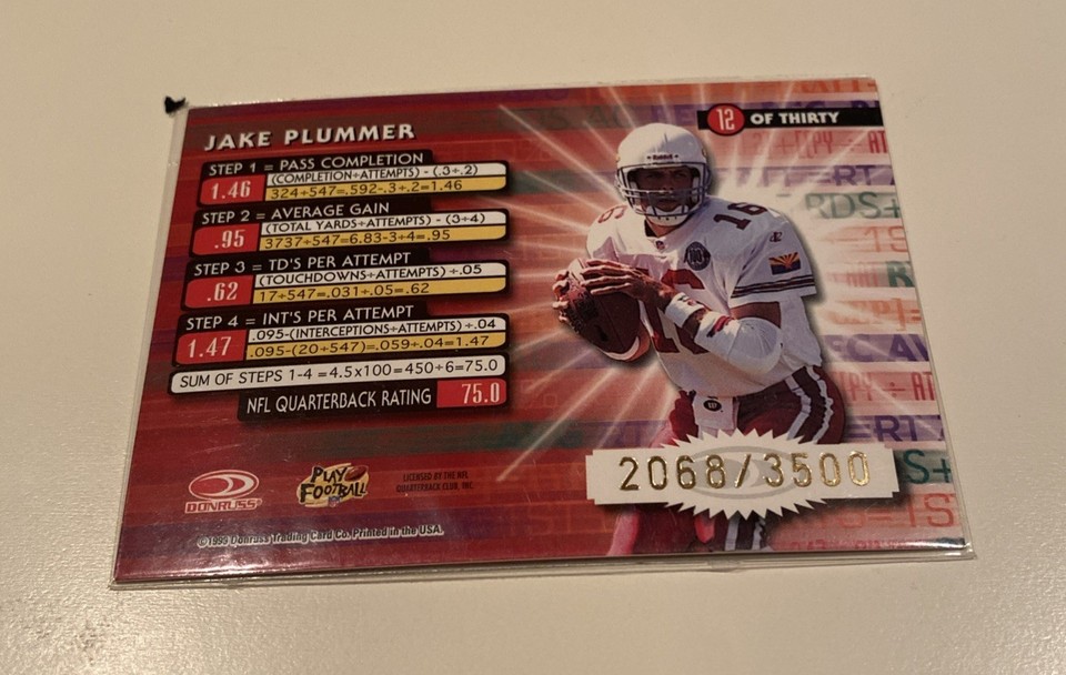 1999 Donruss Elite Jake Plummer #/3500 #12 Power Holo Football Card ...