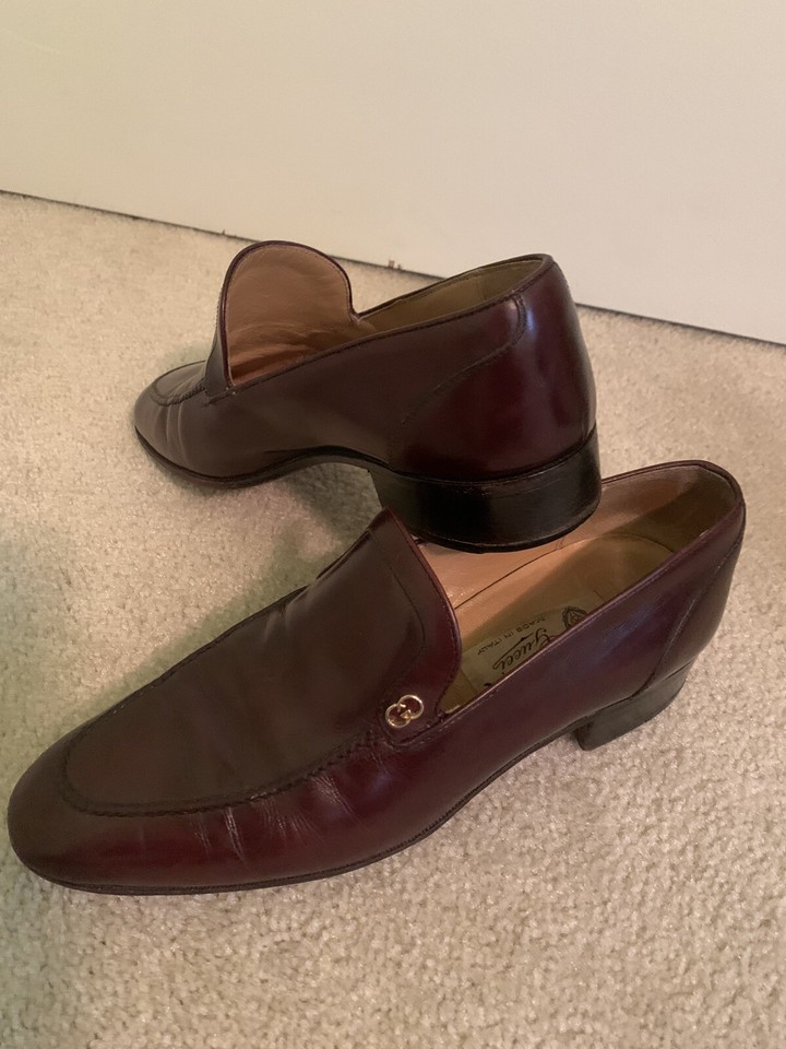 GUCCI Gold GG Horsebit Burgandy Leather Loafers Classic Dress Slip On ...