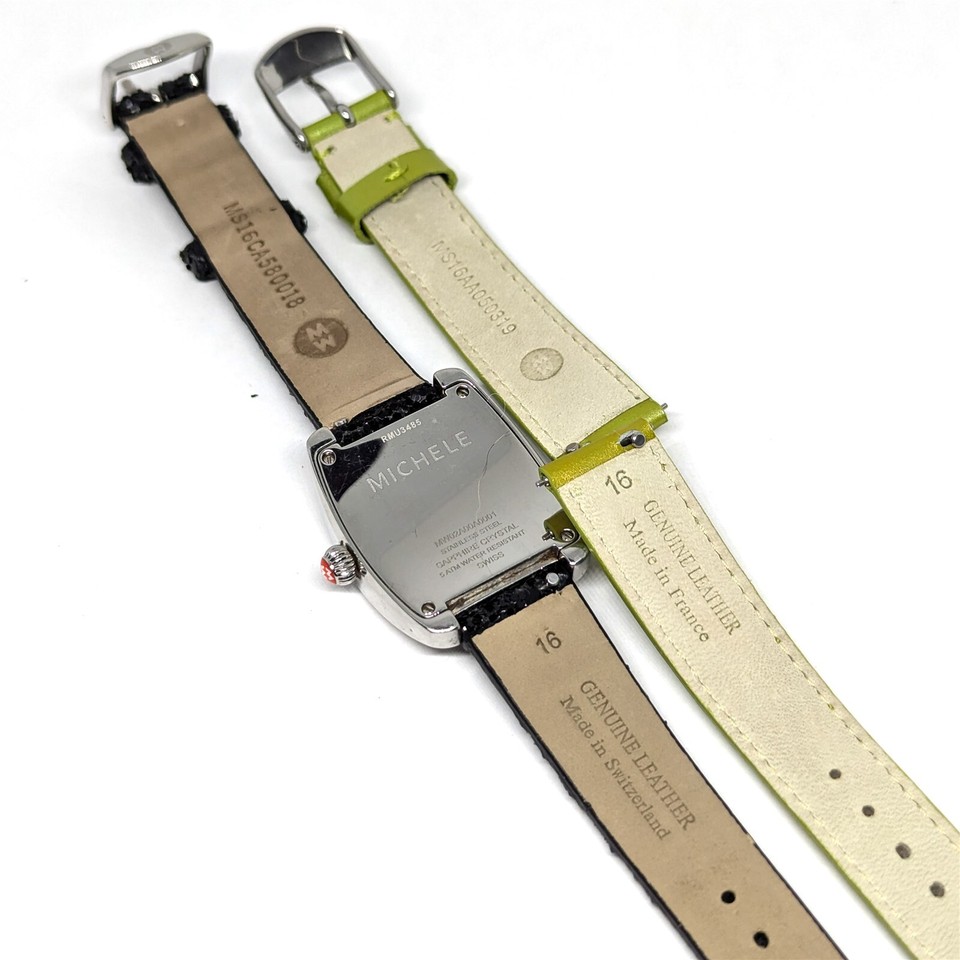 Michele MINI URBAN women's watch black sparkle, lime patent leather ...