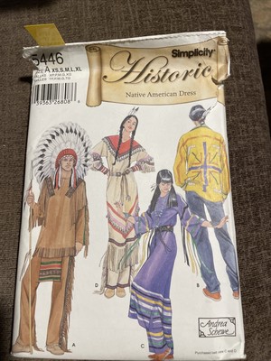Simplicity 5446 Sewing Pattern Historic Native American Dress Size A XS ...