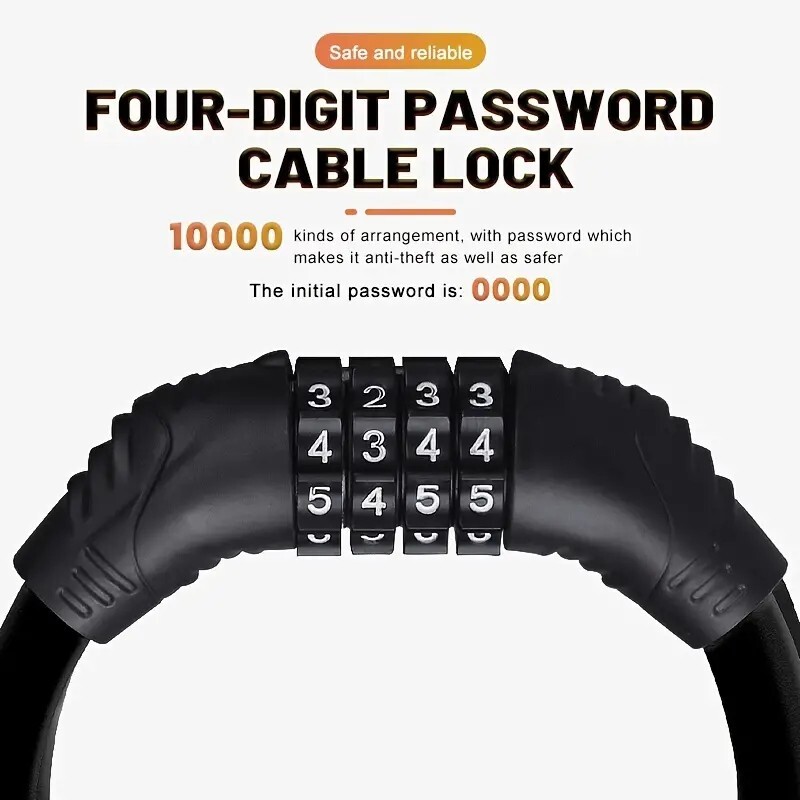 🎯Yellow Bike Lock 4-Digit Password Bicycle Resettable Combo Cable Chain ...