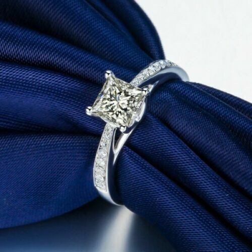 1.25Ct White Princess Cut CZ Engagement Wedding Ring Solid 925 Sterling ...