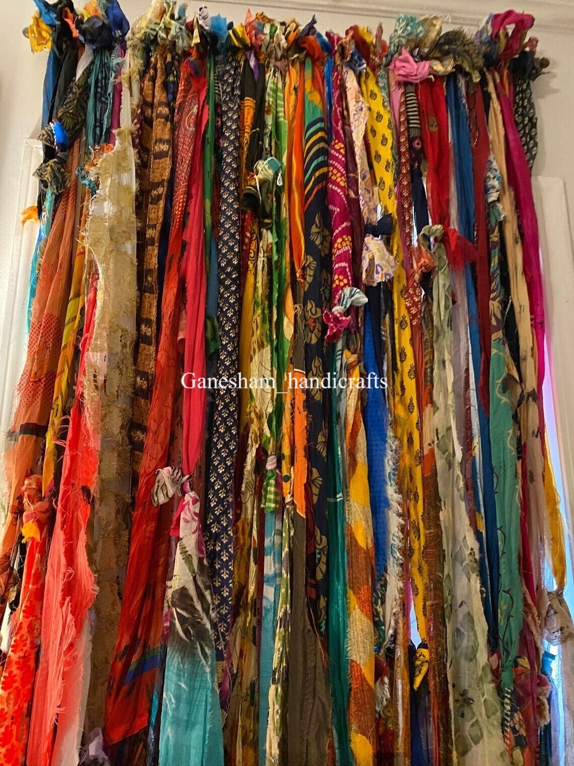 100 Strands, Bohemian gypsy rag Window Bohemian Valance Indian Backdrop curtains | eBay