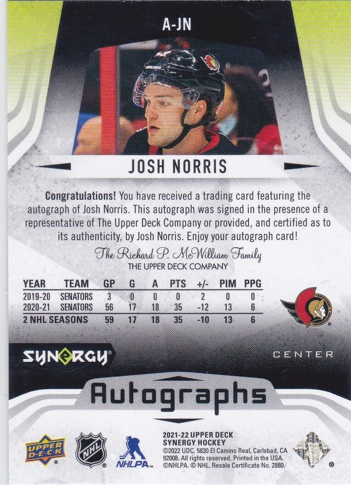 2021/22 SYNERGY..JOSH NORRIS.. AUTOGRAPHS..MYSTERY BLACK ACHIEVEMENT ...