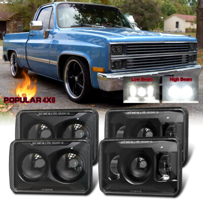 4Pcs 4x6" for Chevy Pickup 1981 to 1987 C10 K10 Blazer LED Headlights ...