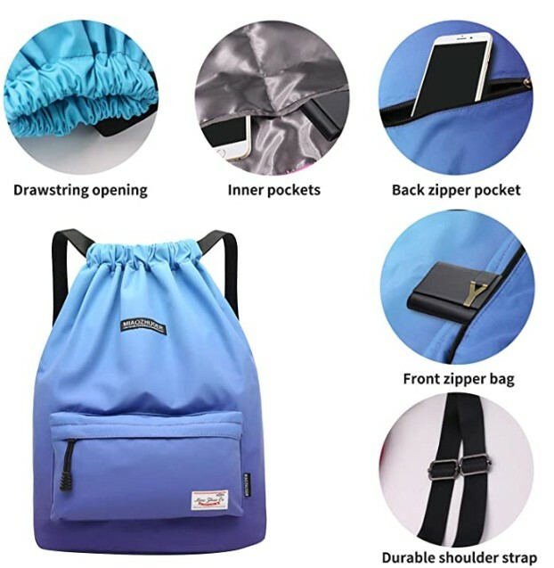 Gym Drawstring Backpack Water Resistant String Nylon Shoulder Travel ...