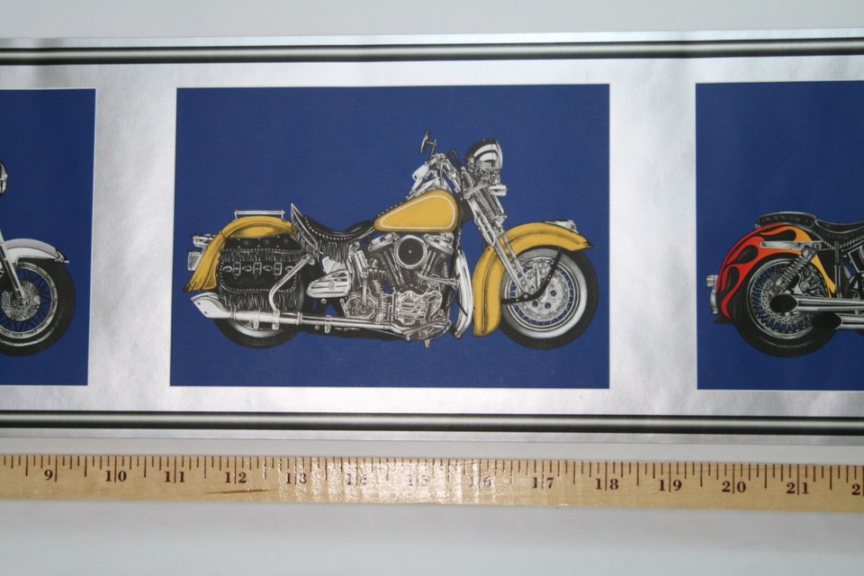 Brewster Wallcoverings Wallpaper Border Motorcycle Chopper Cobalt Blue ...