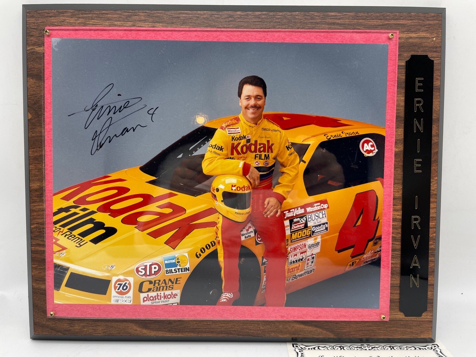 Ernie Irvan Signed Plaque #4 Kodak Car With COA From The Source ...