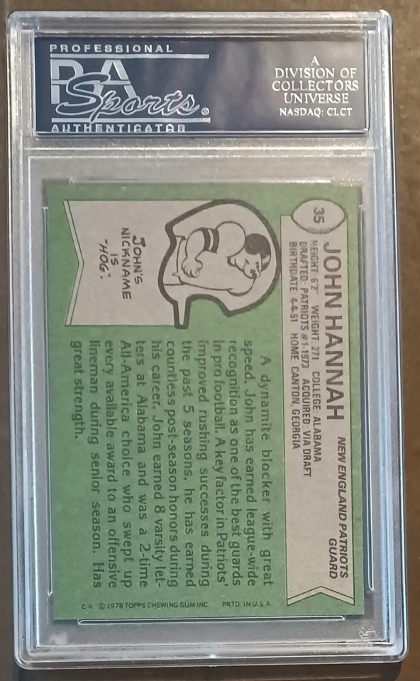 1978 Topps Football #35 John Hannah card PSA 9 Mint! New England ...