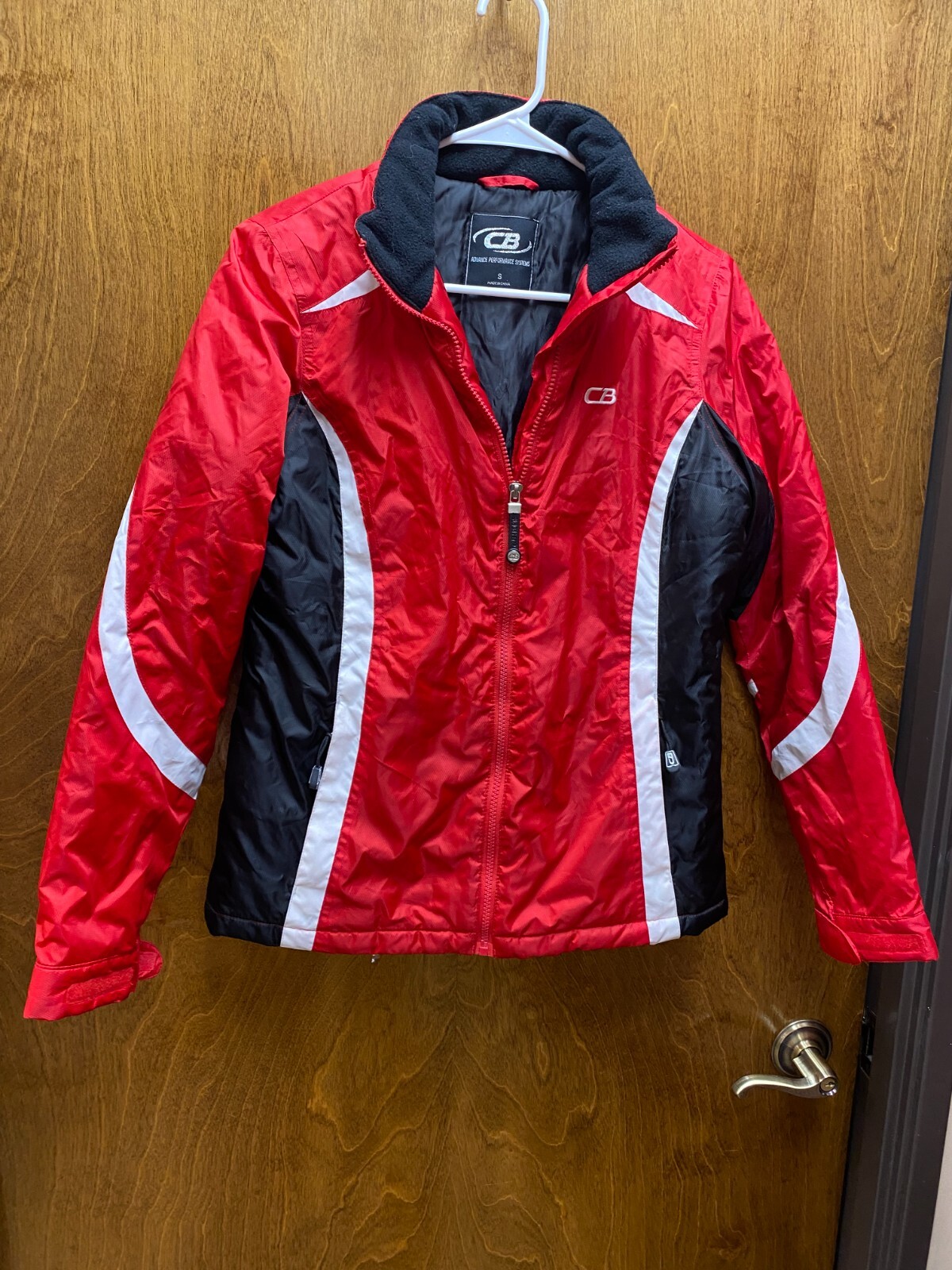 Women's "CB" red, black and white snow jacket no hood… - Gem