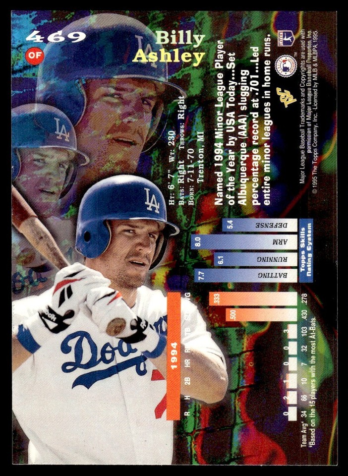 1995 Topps Stadium Club World Series Billy Ashley Los Angeles Dodgers ...