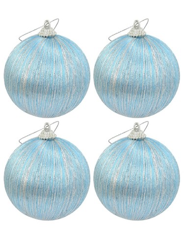 8x 75mm Spectacular Silver Silk Thread Blue Christmas Baubles ...