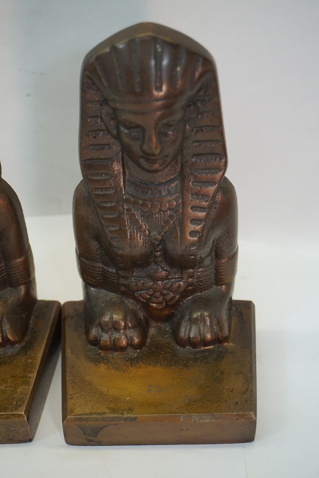 VINTAGE BOOKENDS BRONZE EGYPTIAN REVIVAL SPHINX PAIR SET BOOK ENDS ...