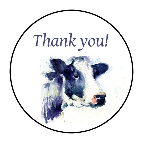 Thank you stickers, labels, tags, envelope seals, dairy cow, milk ...