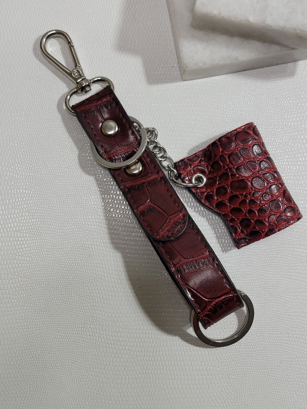 Red crocodile Custom Faux Leather Strap Keychain with… - Gem