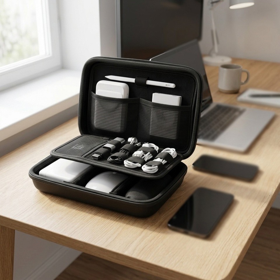 25x16x6.5cm Compact Cable Storage Bag for Travel Business and Commuting ...