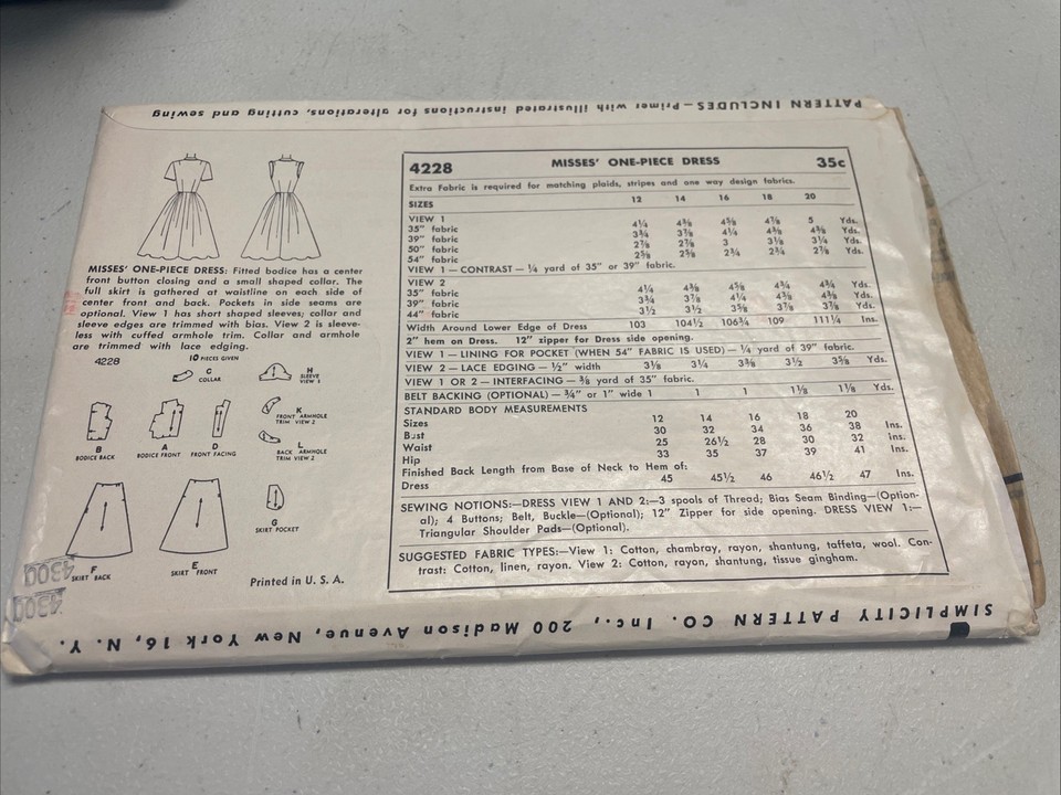 1950s Vintage Simplicity 4228 Scallopee Sleeve Fit Flare Dress Sewing ...