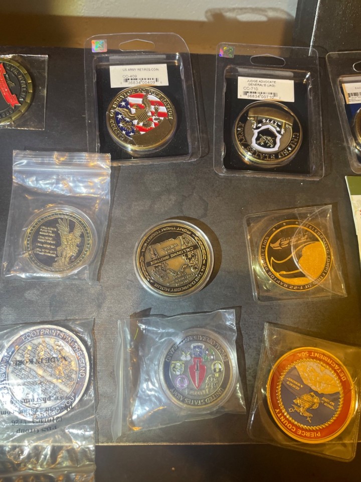 21pc Military Challenge Coin Lot Army JAG Boeing Marine Corps Eagle ...