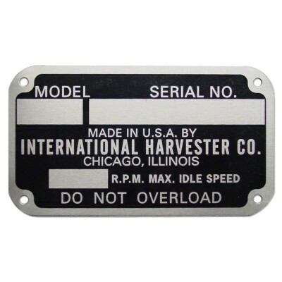 Early Style International Harvester Blank Serial Number Plate (1939 ...