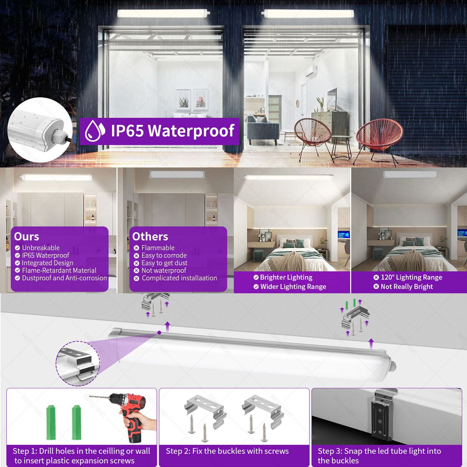 LED Ready Batten Fittings Single, Twin & IP65 Waterproof 4ft 5ft ...