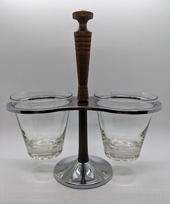 MCM Kromex Condiment Carousel/Server with 2 Glass Cups great for snacks ...