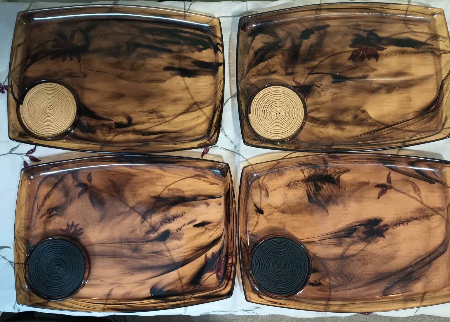 Set of 4 Vintage Amber Tortoise Shell Lucite Dinner Trays With Cup Rest ...