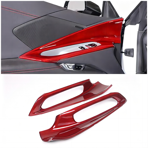 Red Carbon Car Door Window Lift Outer Frame Trim Cover For Corvette C8 ...