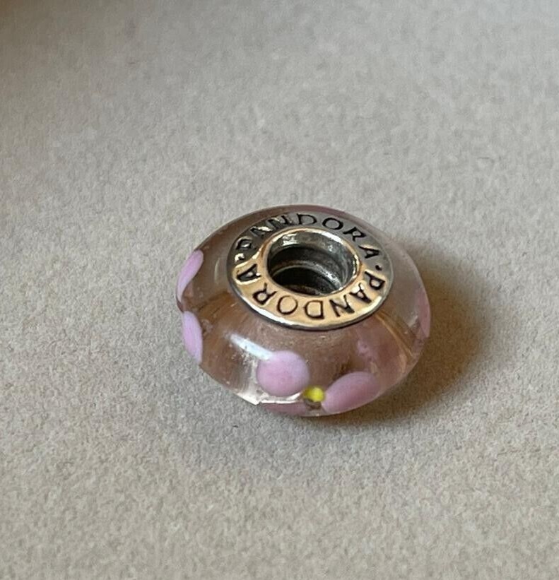 Pandora 925 Sterling silver pink flower glass murano … - Gem